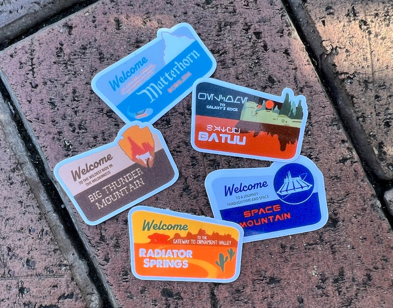 Park Ride Assorted Mini Stickers, Disneyland Ride Signs, Disneyworld ...