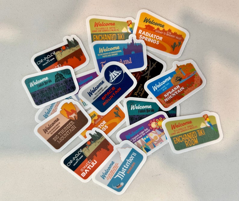 Park Ride Assorted Mini Stickers, Disneyland Ride Signs, Disneyworld ...