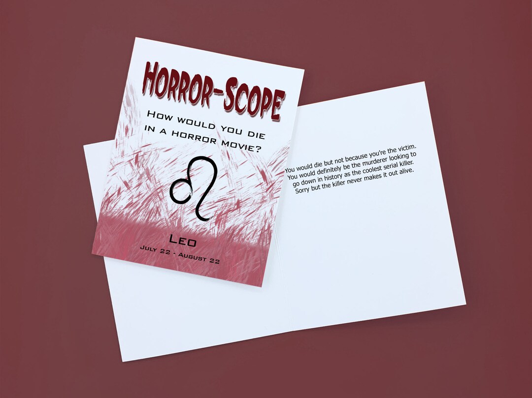 Horror-scope Card, Leo Zodiac Birthday Card, Greeting Card, Astrology ...