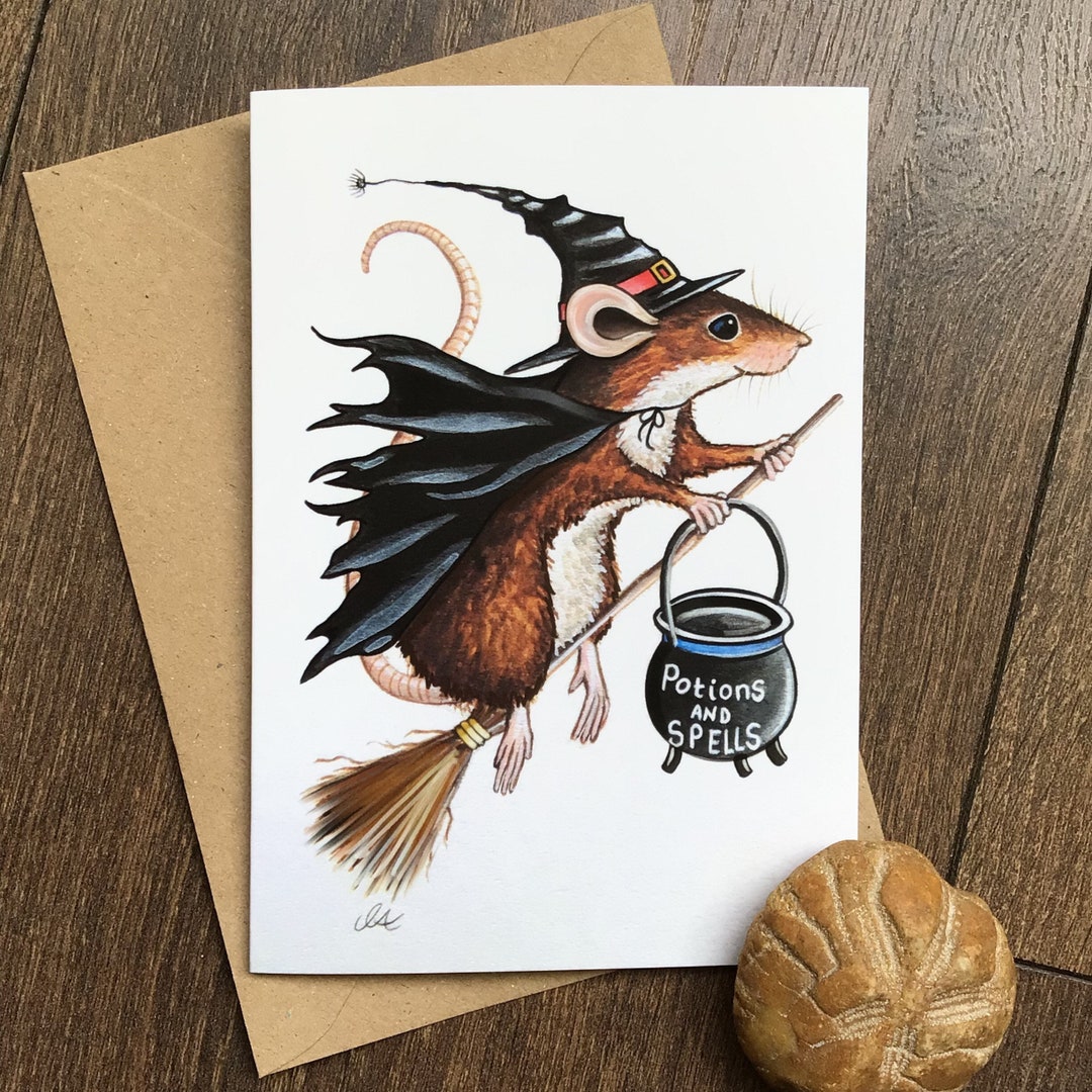 Halloween Mouse, Witch, Broomstick Blank Greeting Card - Etsy