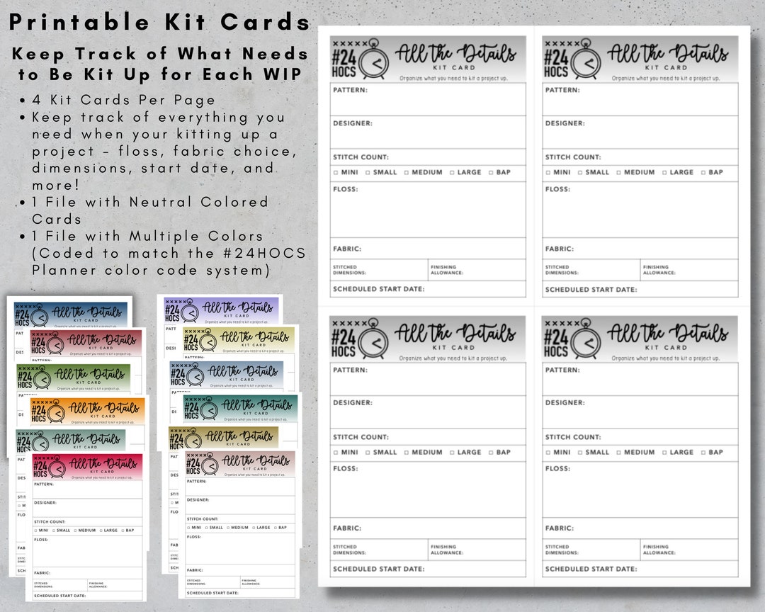 Printable Kit Cards for Cross Stitch Projects - Etsy