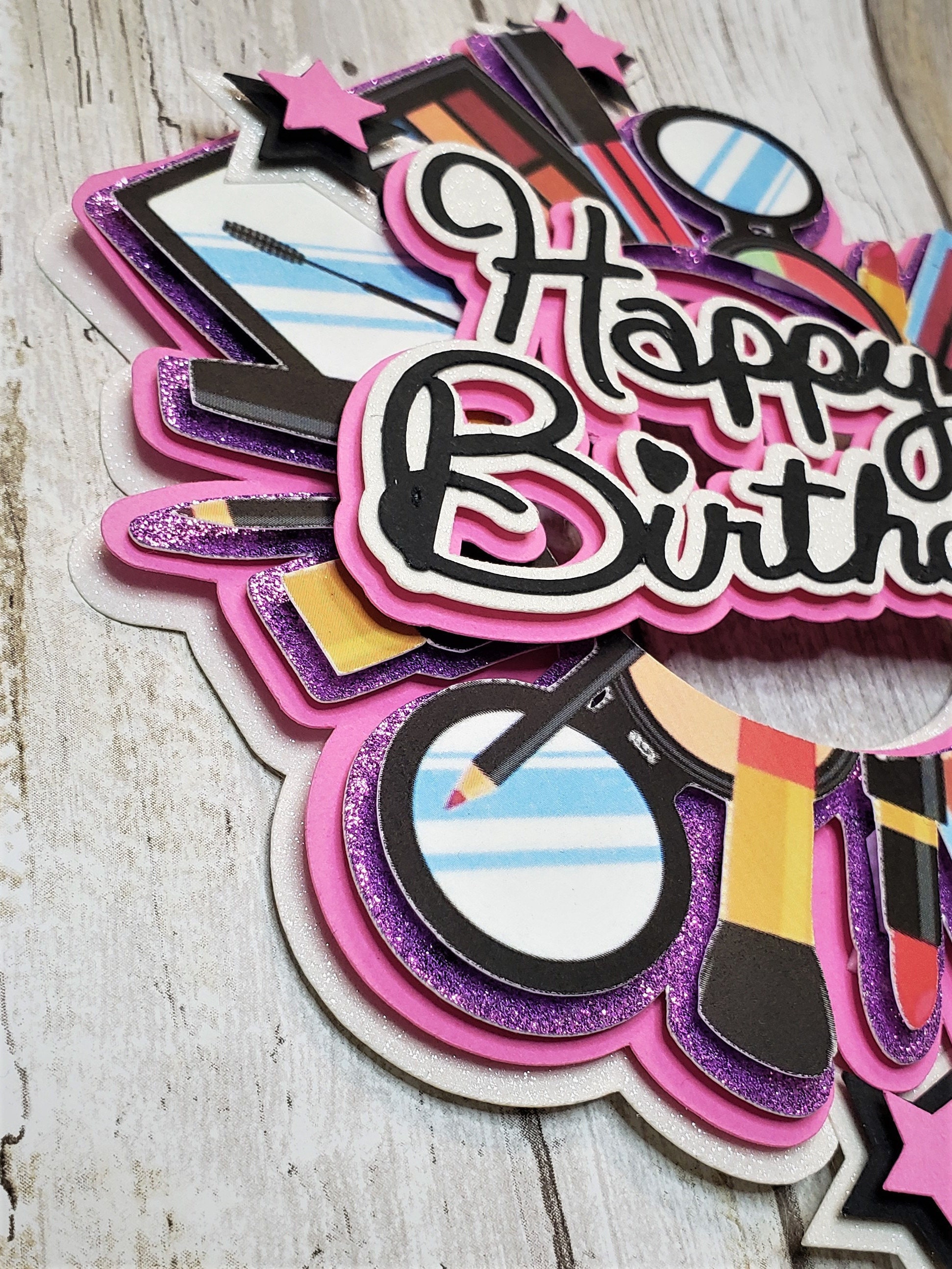 Makeup Cake Topper, Happy Birthday Make Cake Topper, Makeup Party, Girl ...