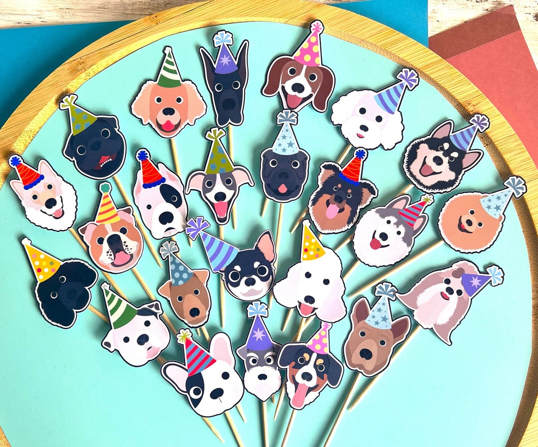 Set of 24 Pieces Puppy Cupcake Toppers, Dog Cupcake Topper, Dog Happy ...