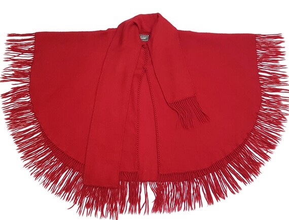 Alpaca Wool Cape Peru One Size Vintage Red Fringe Sca… - Gem