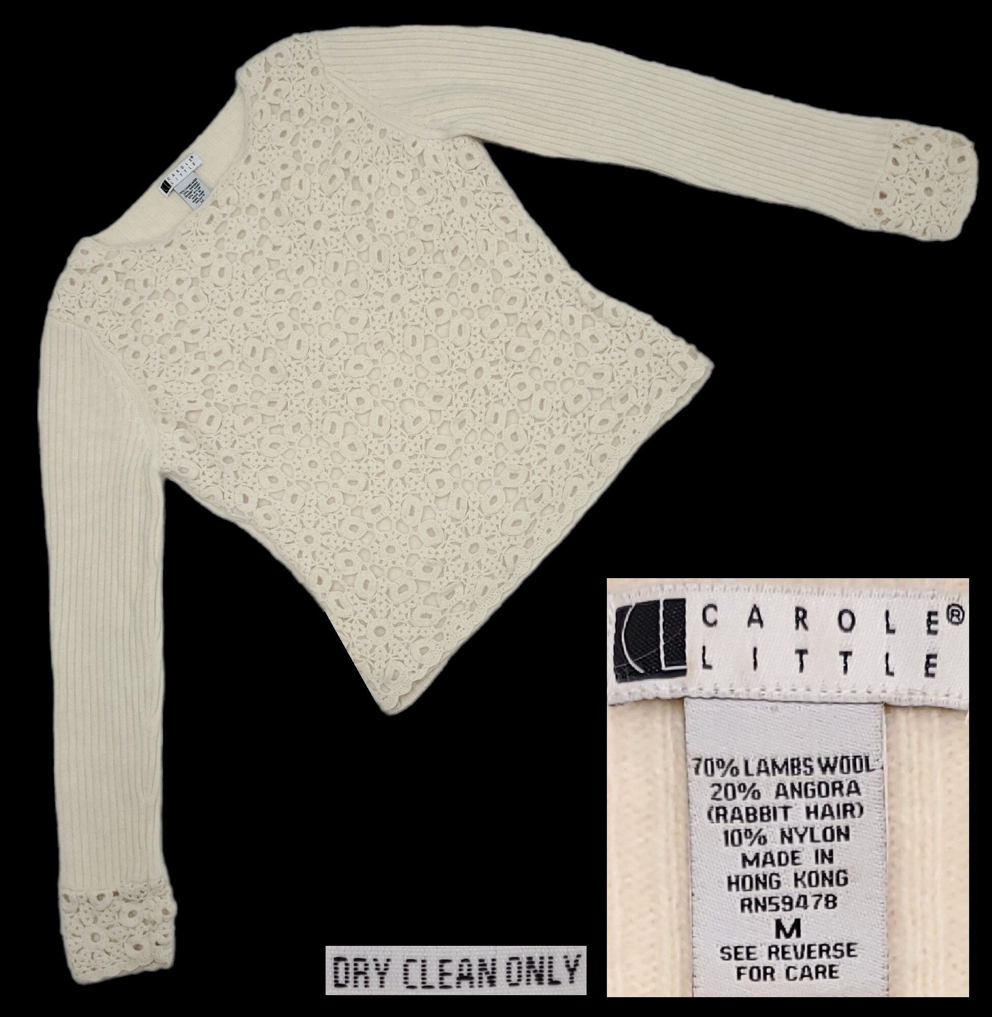 Carole Little Sweater Medium Vintage Floral Lace Crochet Wool - Etsy ...