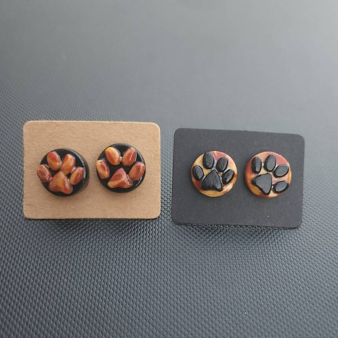 Dog Paw Print Stud Earrings Autumn - Etsy