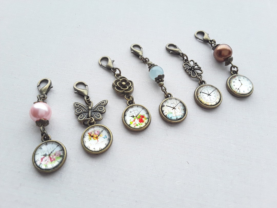 Antique Bronze Clock Bead Dangle, Charm, With Clasp, Junk Journal, Gift ...