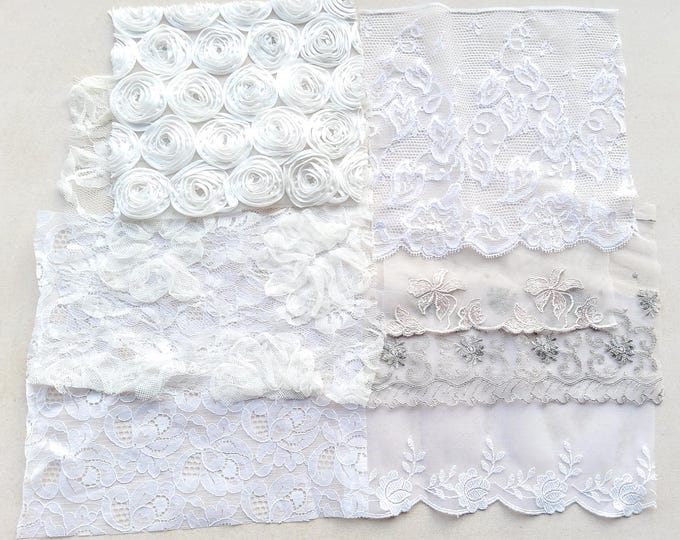 Selection of Lace Fabric Pieces, White, Cream, Beige, Pink, Junk ...