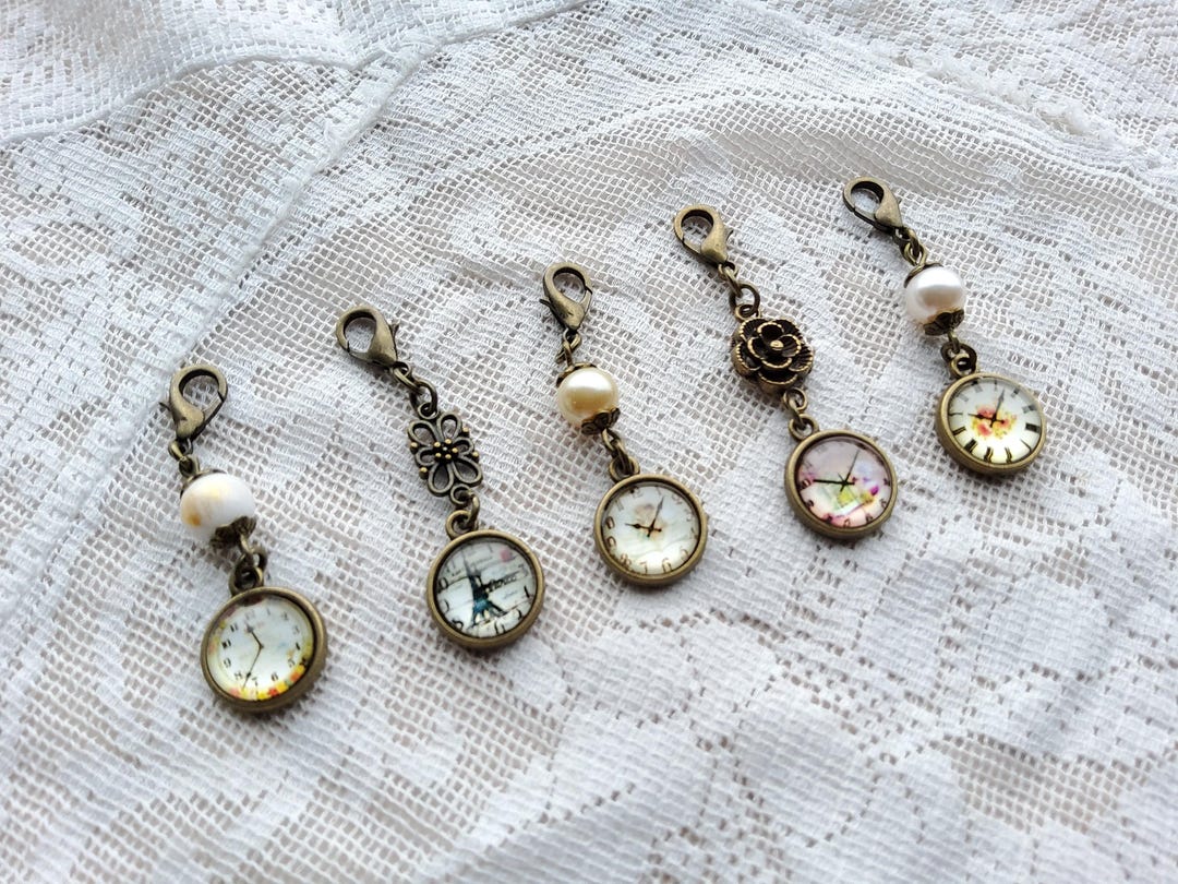 Antique Bronze Clock Bead Dangle, Charm, With Clasp, Junk Journal, Gift ...