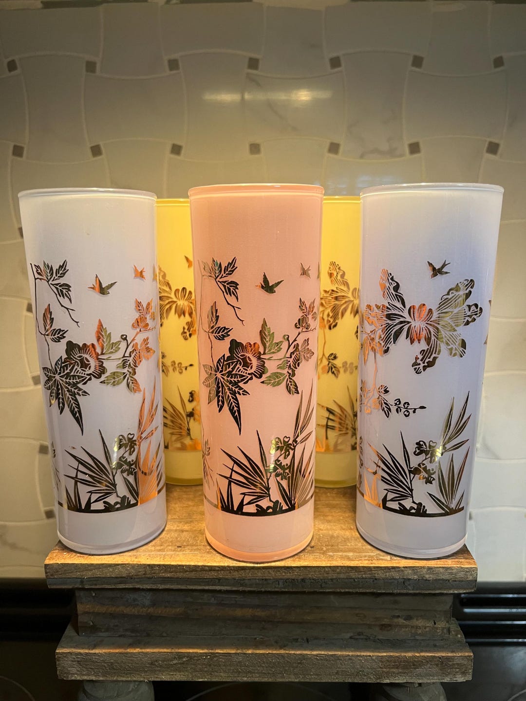 Vintage MCM William Wm A. Meier Pastel Gold Foliage Tumblers Highball Glasses. Set of 5 - Etsy