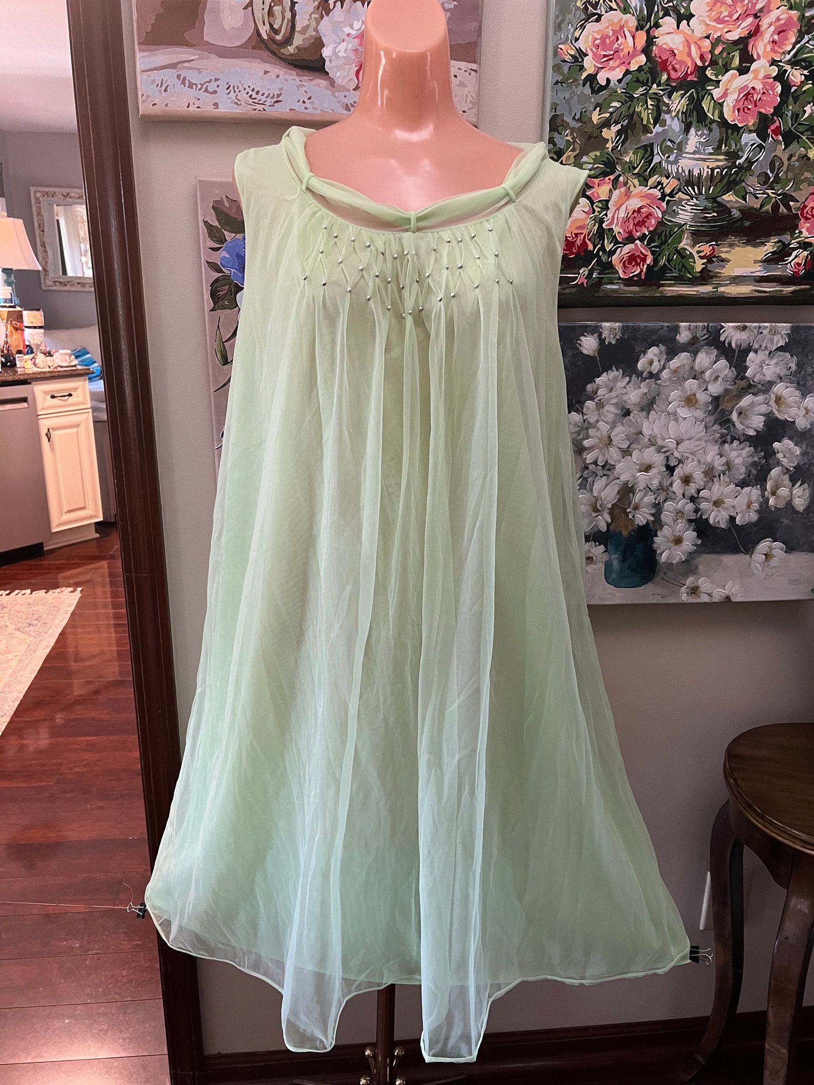 Vintage Lime Green Chiffon Pandora 60’s Nightgown L - Etsy
