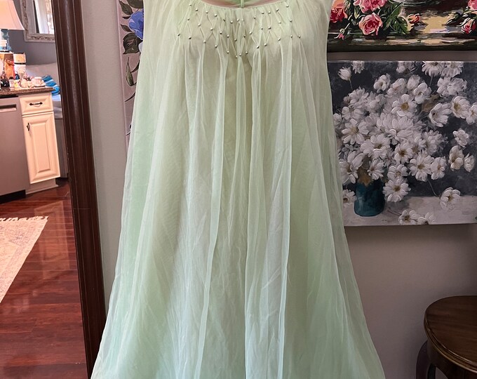 Vintage Lime Green Chiffon Pandora 60’s Nightgown L - Etsy