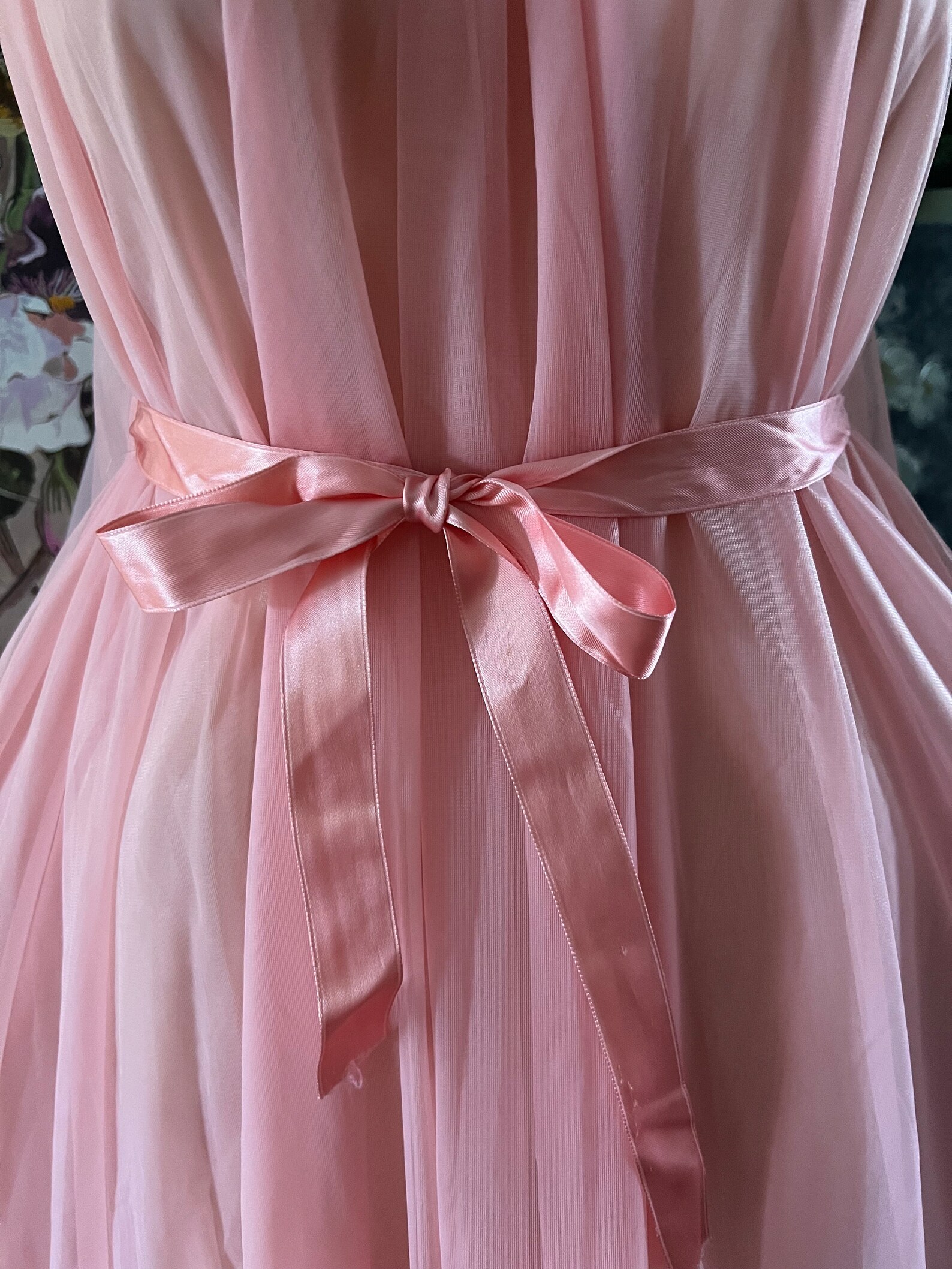 Vintage Pale Coral Pink Miss Elaine Dbl Chiffon Negligee Nightgown S-M ...