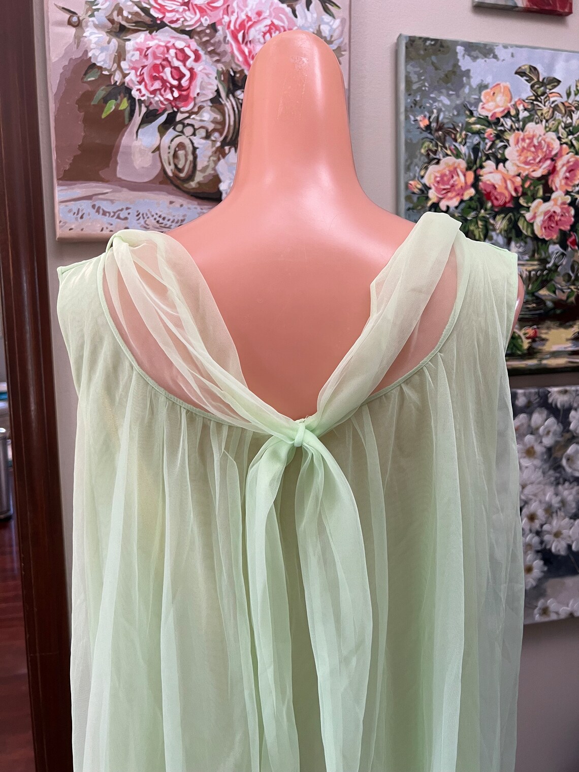 Vintage Lime Green Chiffon Pandora 60s Nightgown L - Etsy
