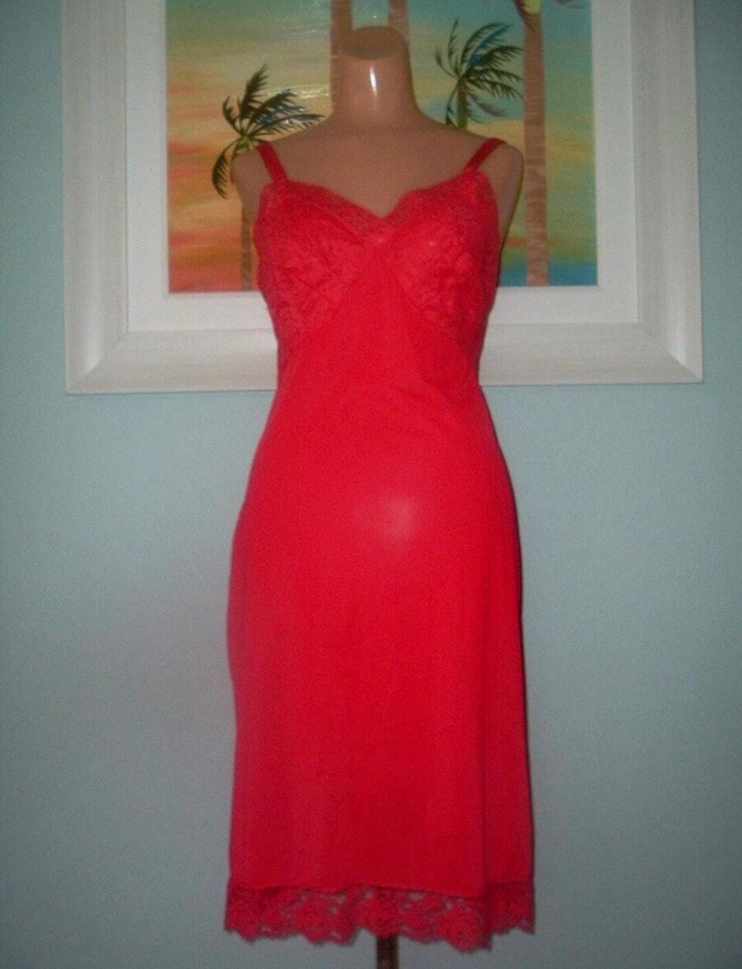 Vintage Red ROGERS Dress Slip Gorgeous Lace Details Body Hugging ...