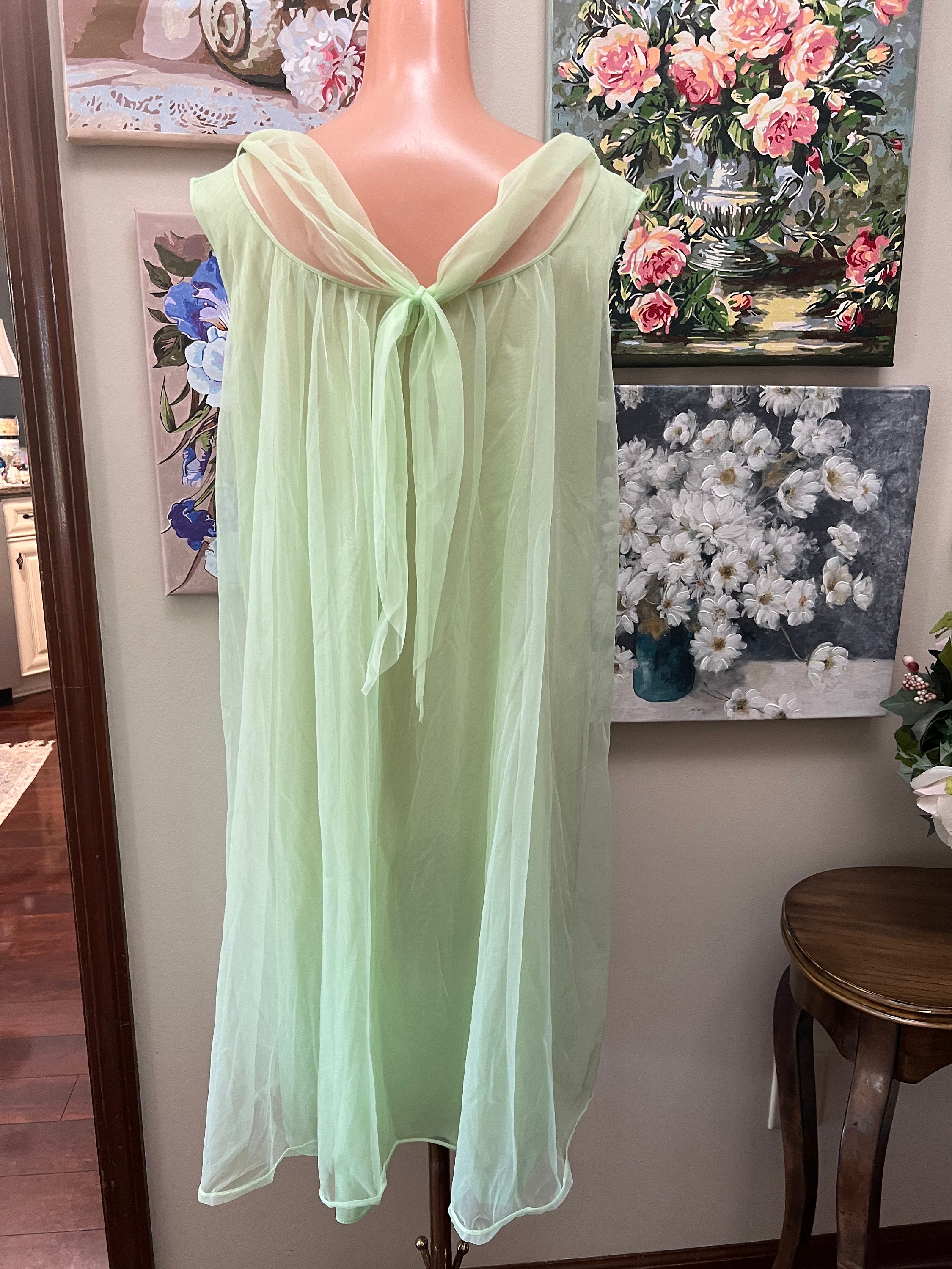 Vintage Lime Green Chiffon Pandora 60’s Nightgown L - Etsy