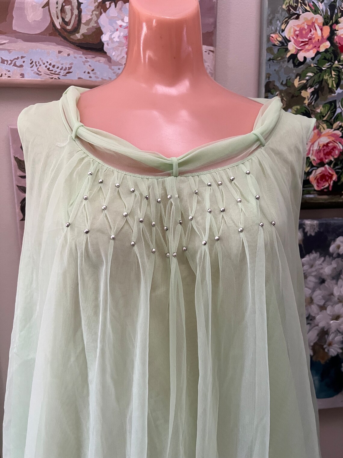 Vintage Lime Green Chiffon Pandora 60s Nightgown L - Etsy