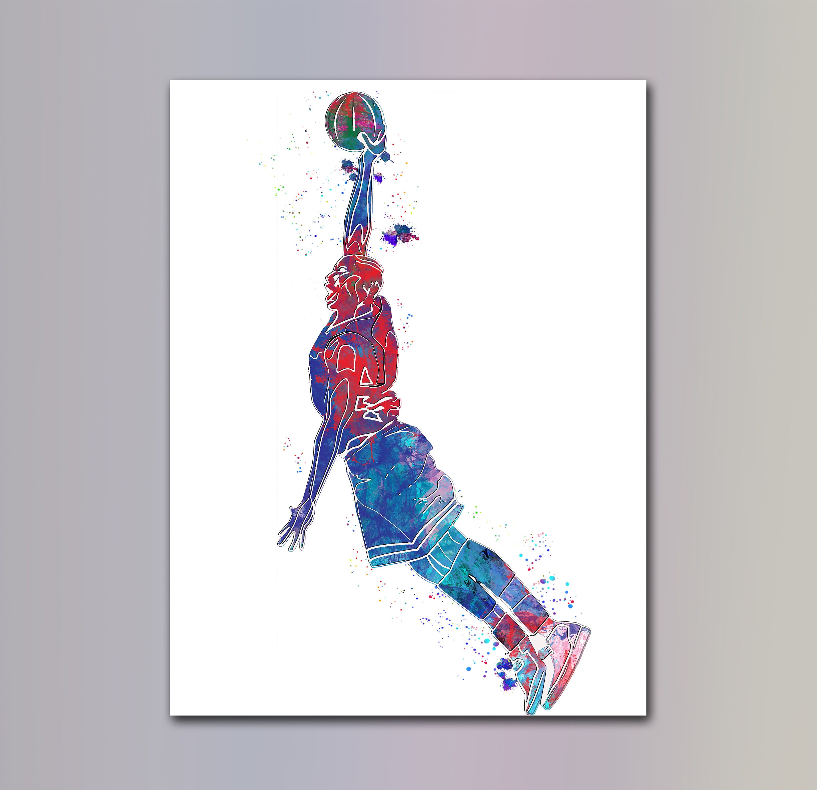 SLAM DUNK Print, Watercolor Wall Art Gift, Vintage NBA Posters ...