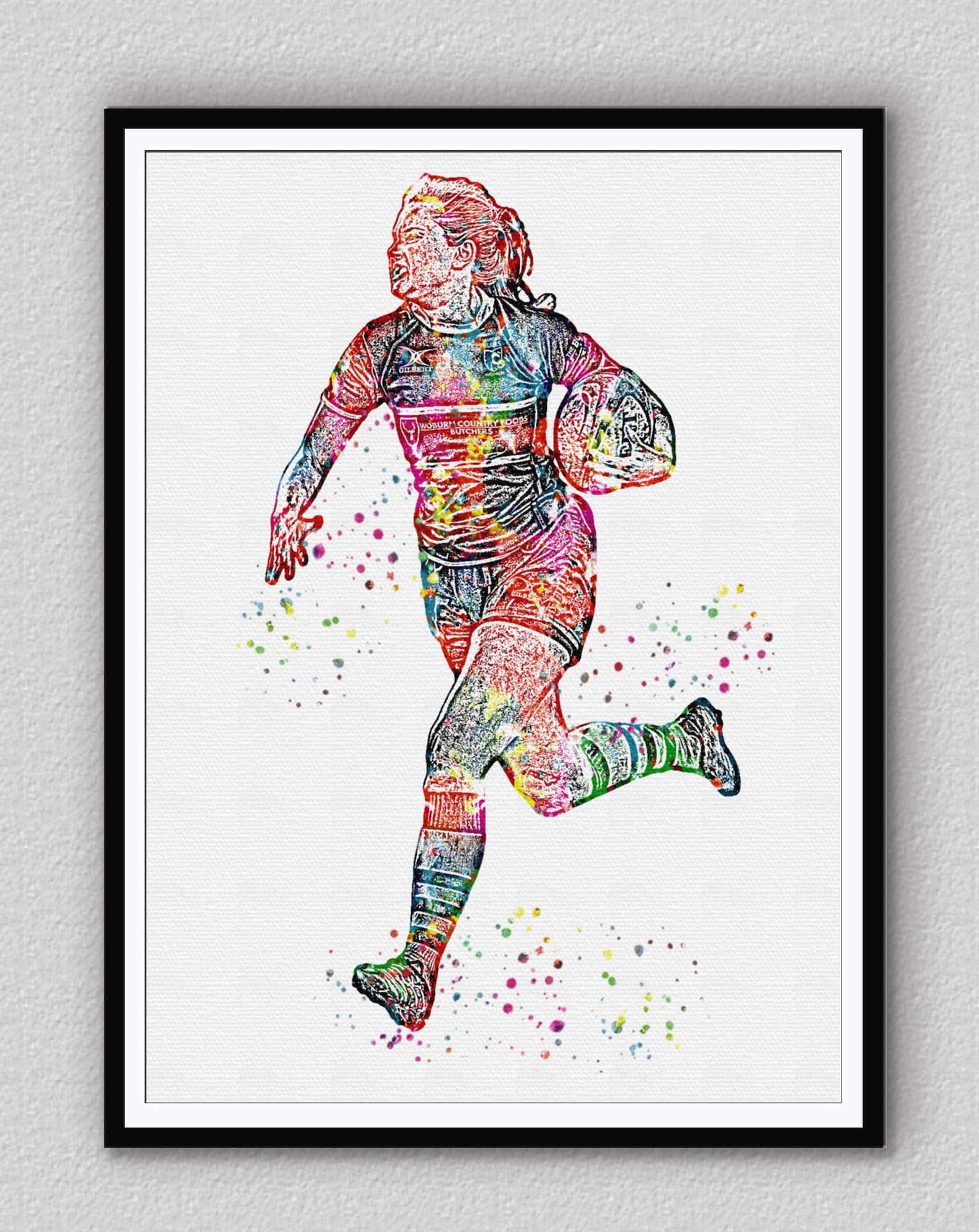 Girl Rugby Player Watercolor Print Sports Poster Female Nursery Wall ...