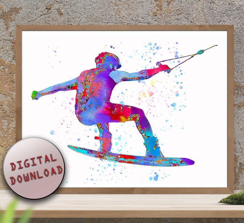WAKEBOARDING Art WATERCOLOR PRINT Wakeboard Man Cave Wall Art Sports ...