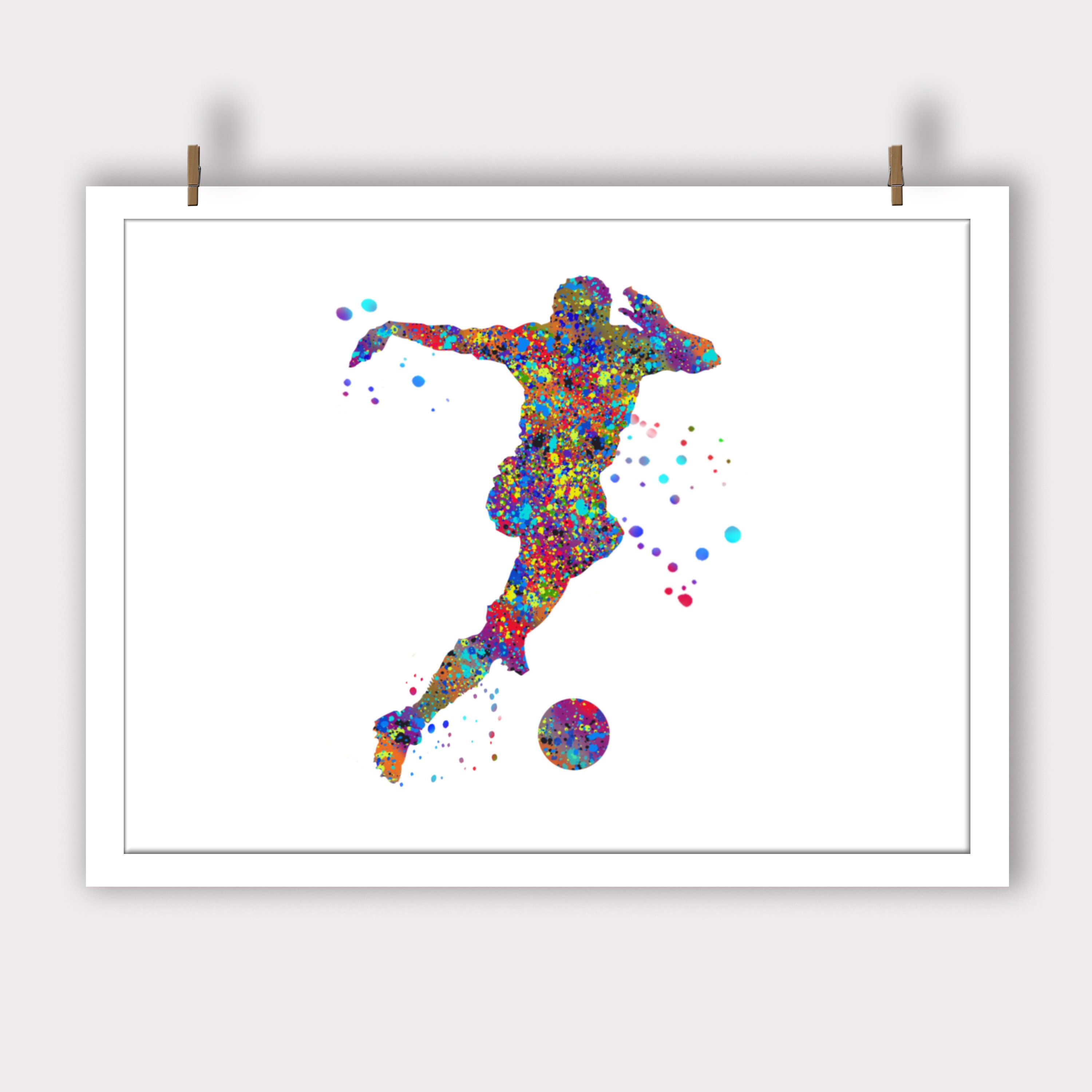 Soccer Player Man, Watercolor Print, Football , Running Soccer, Gift ...