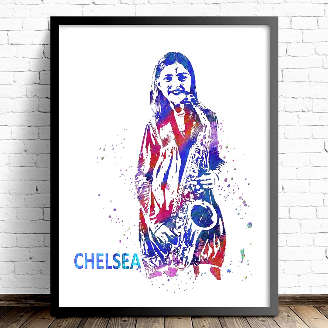 Girl Sax Player Woman Playing Saxophone Boho Style Watercolour Print ...