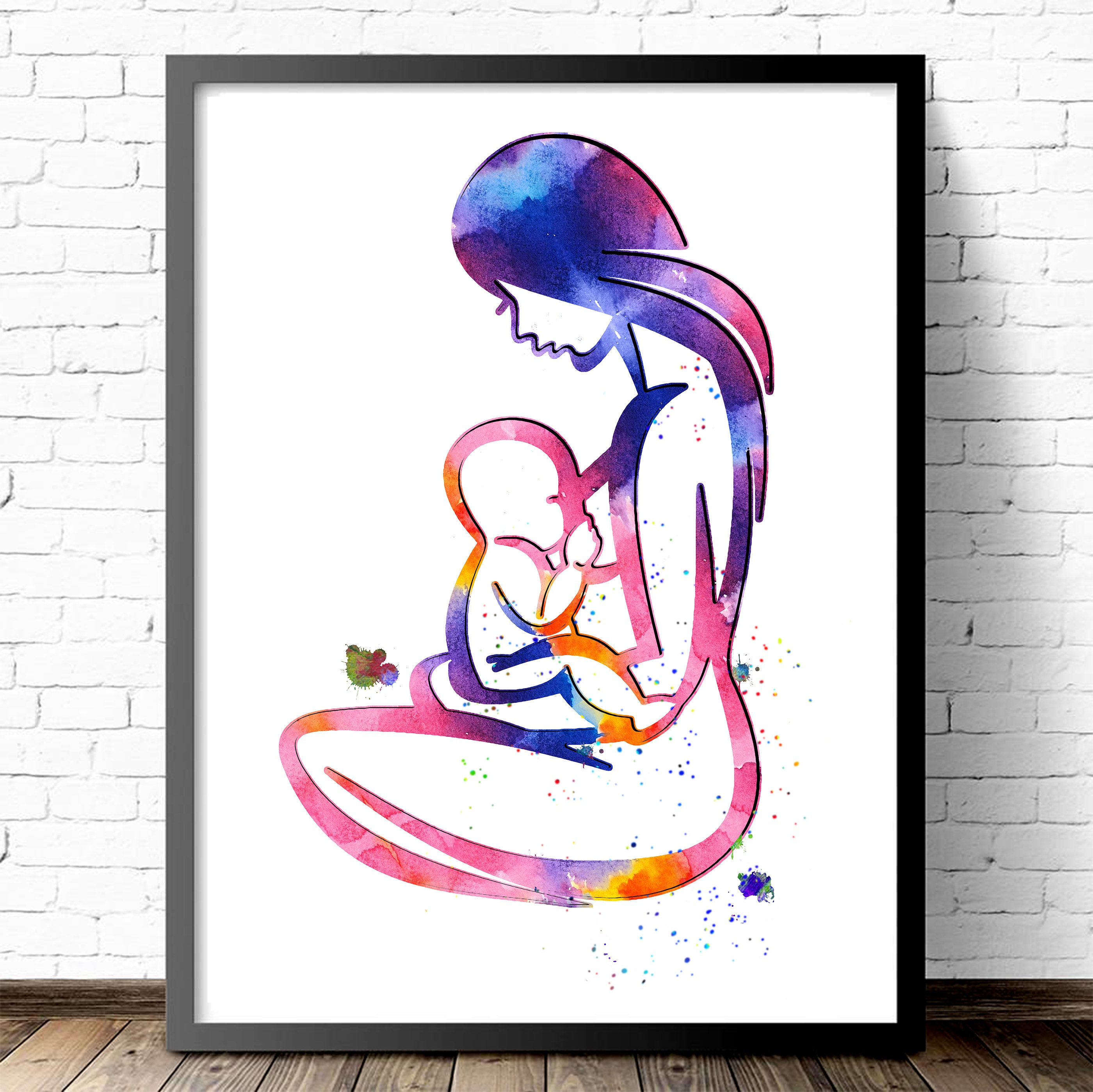 MOTHERHOOD BREASTFEEDING BABY Poster Gynecology Midwifery Watercolor ...