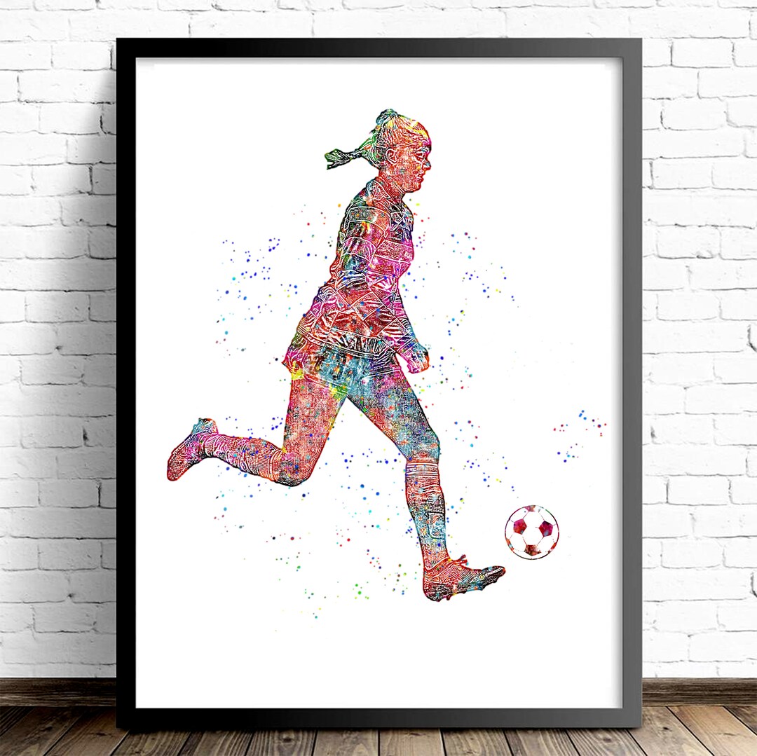 Girl Soccer Player Poster Football Lady Decor Unique Soccer Watercolor ...