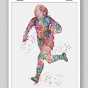 Girl Rugby Player Watercolor Print Sports Poster Female Nursery Wall ...