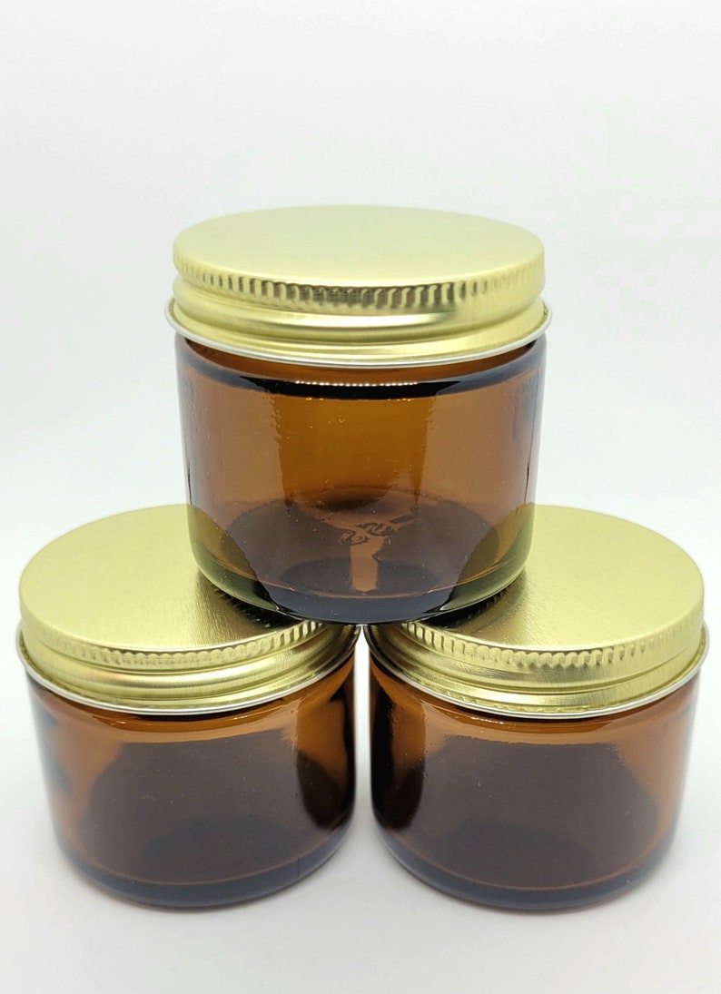2oz Amber Glass Jar With Gold Metal Lined Lid Etsy