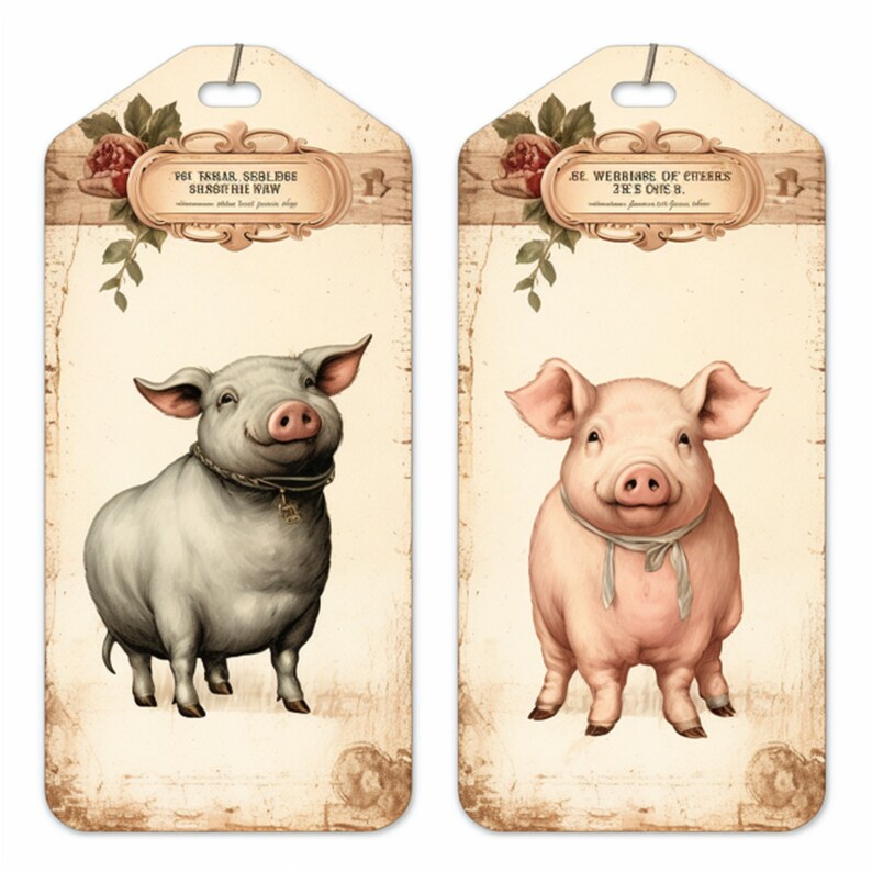 Junk Journal Tags .PNG Pig Design - 5 Sheets - Etsy