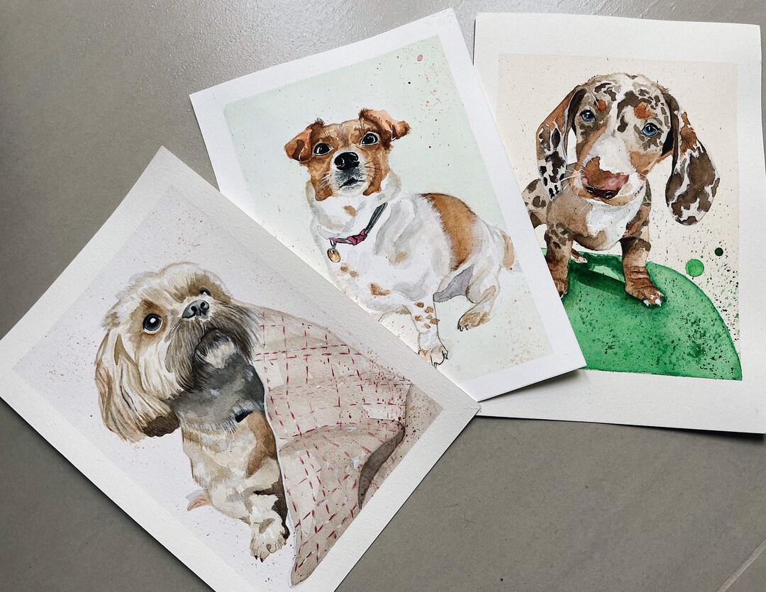 Custom Watercolor Pet Portrait, Hand Painted Dog Art, Pet Photo Gift - Etsy