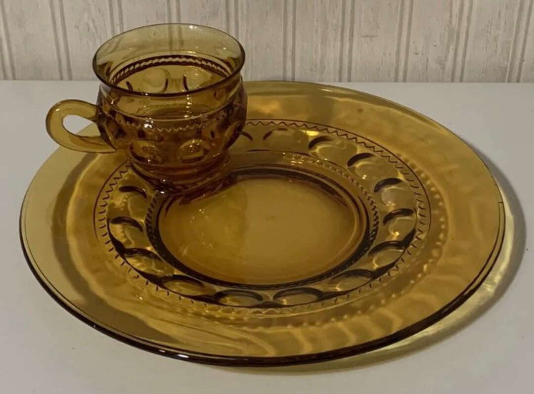 Vintage 1960’s Colony Color Crown Amber Snack Plate and Cup Set - Etsy