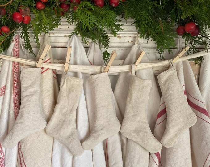 Set of Five Antique Grain Sack Hanging Mini Stockings/primitive ...