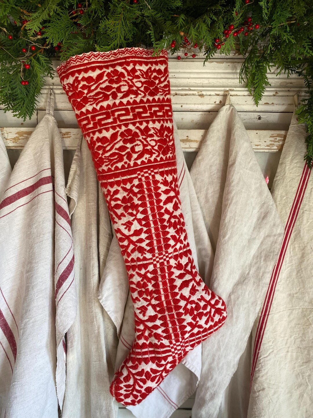 Antique Wool Christmas Stocking/primitive Stocking/farmhouse Christmas ...