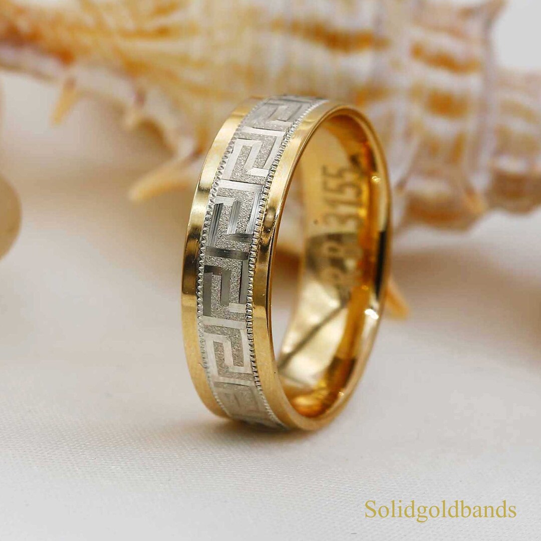Greek Key Wedding Band in Solid Gold 10k,14k and 18k - Elegant Matching ...
