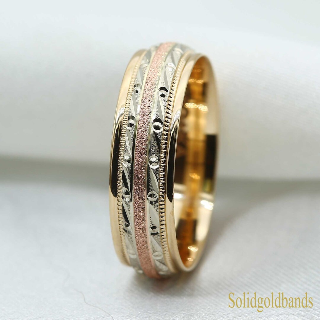 6mm Gold Wedding Band 10K 14K 18K – Three Color Ring in White, Yellow ...