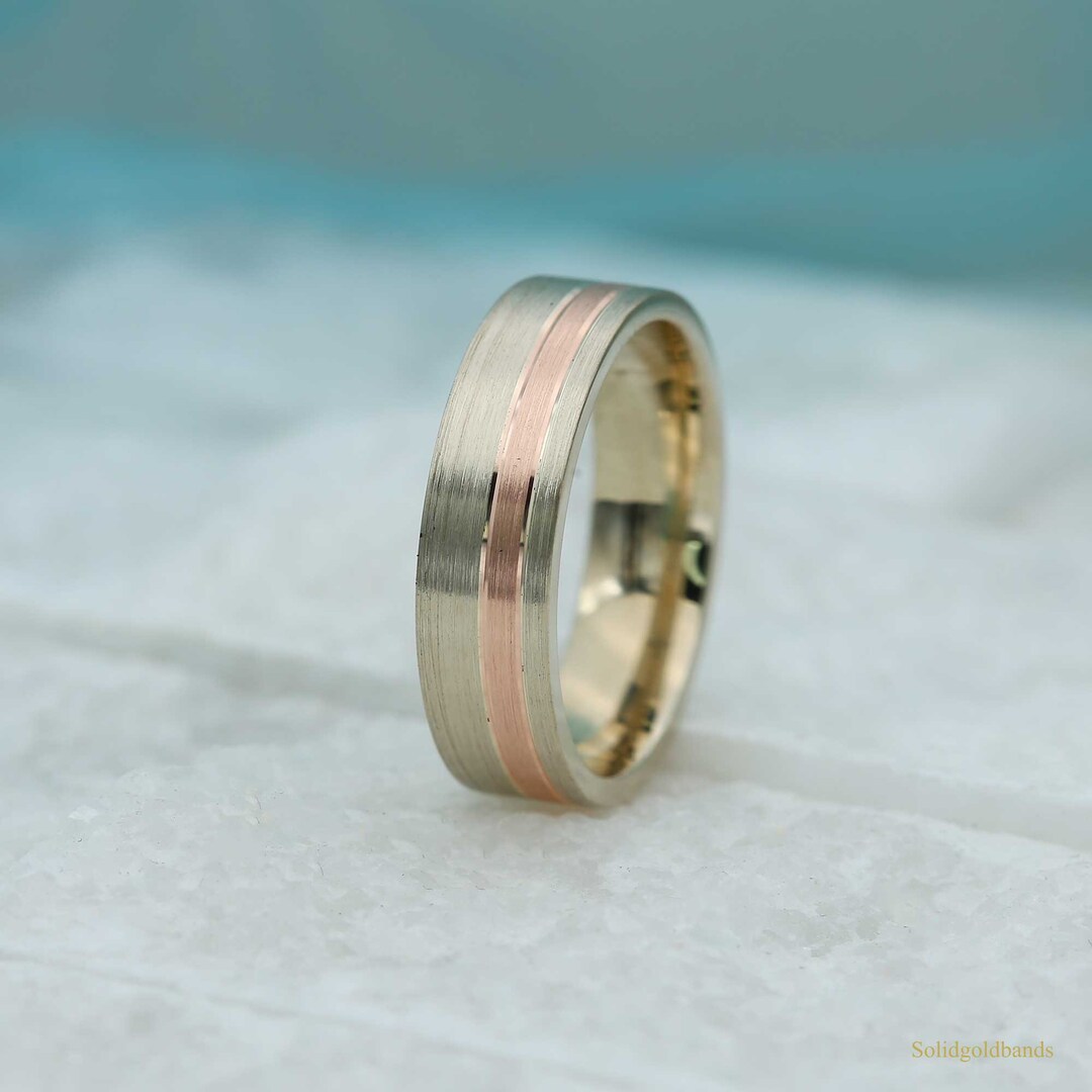 5+6mm Modern Design Solid Gold Wedding Band 10K 14K 18K for Men and ...