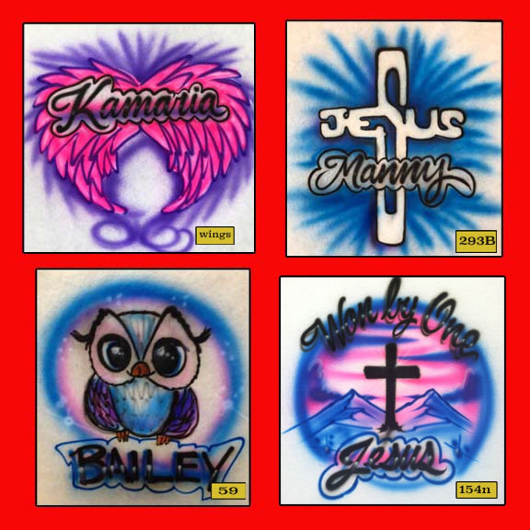Angel Wings, Crosses or Owls With Custom Name for Adult/child Airbrush ...