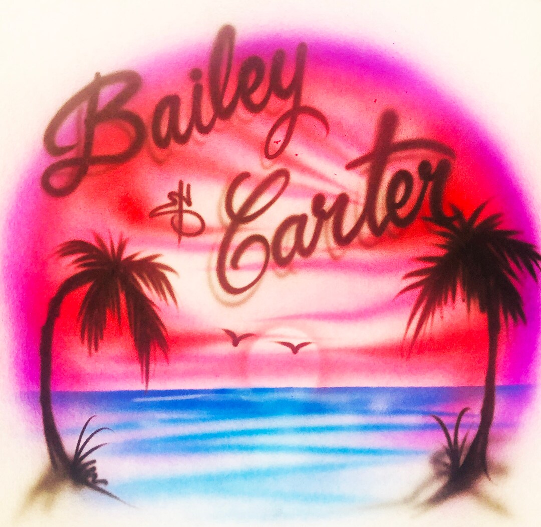Beach Scene With Custom Names for Adult/child Airbrush T-shirt/hoodie ...
