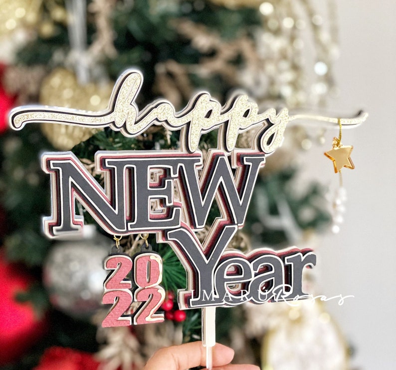 Caketopper Happy New Year 2022. Digital Cutting File for Cameo and ...