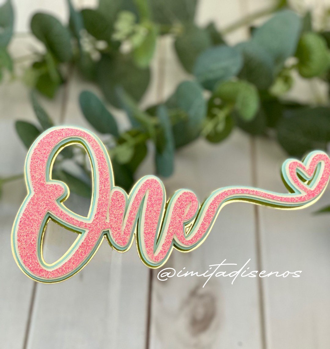 Caketopper One Pink Heart. Digital Cutting File for Cameo and Cricut ...