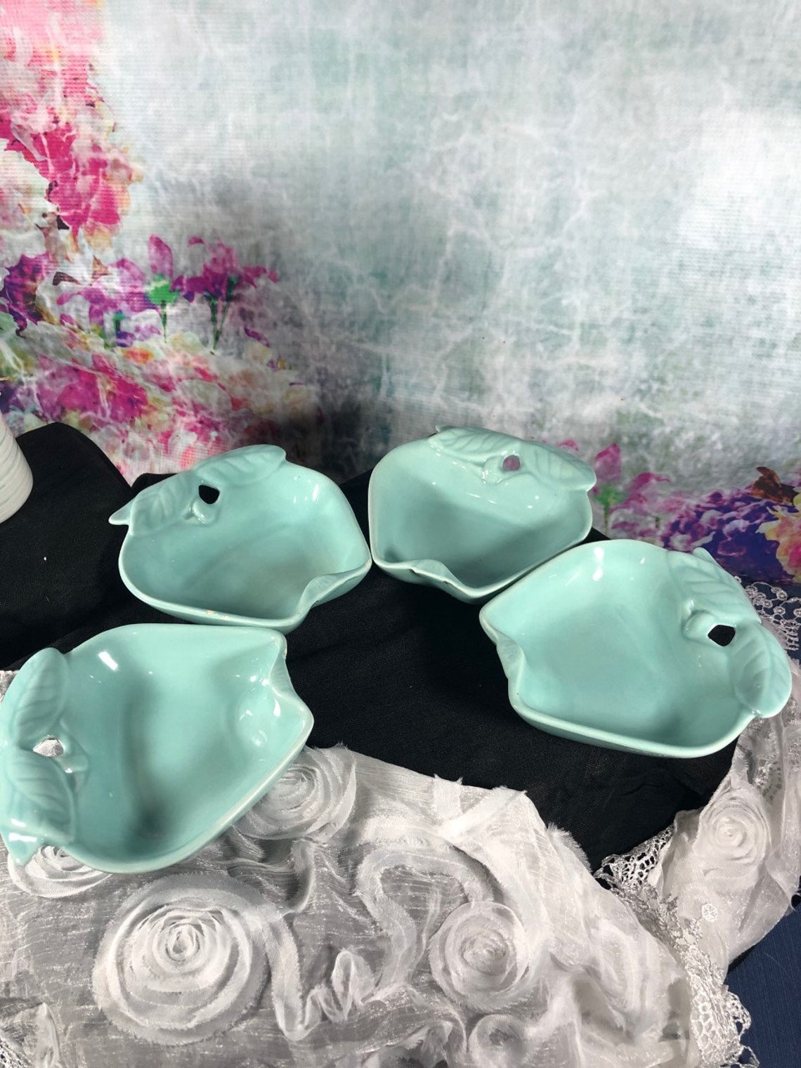 Belmar of California Teal Blue Pottery Apple Dishes Set of Four - Etsy
