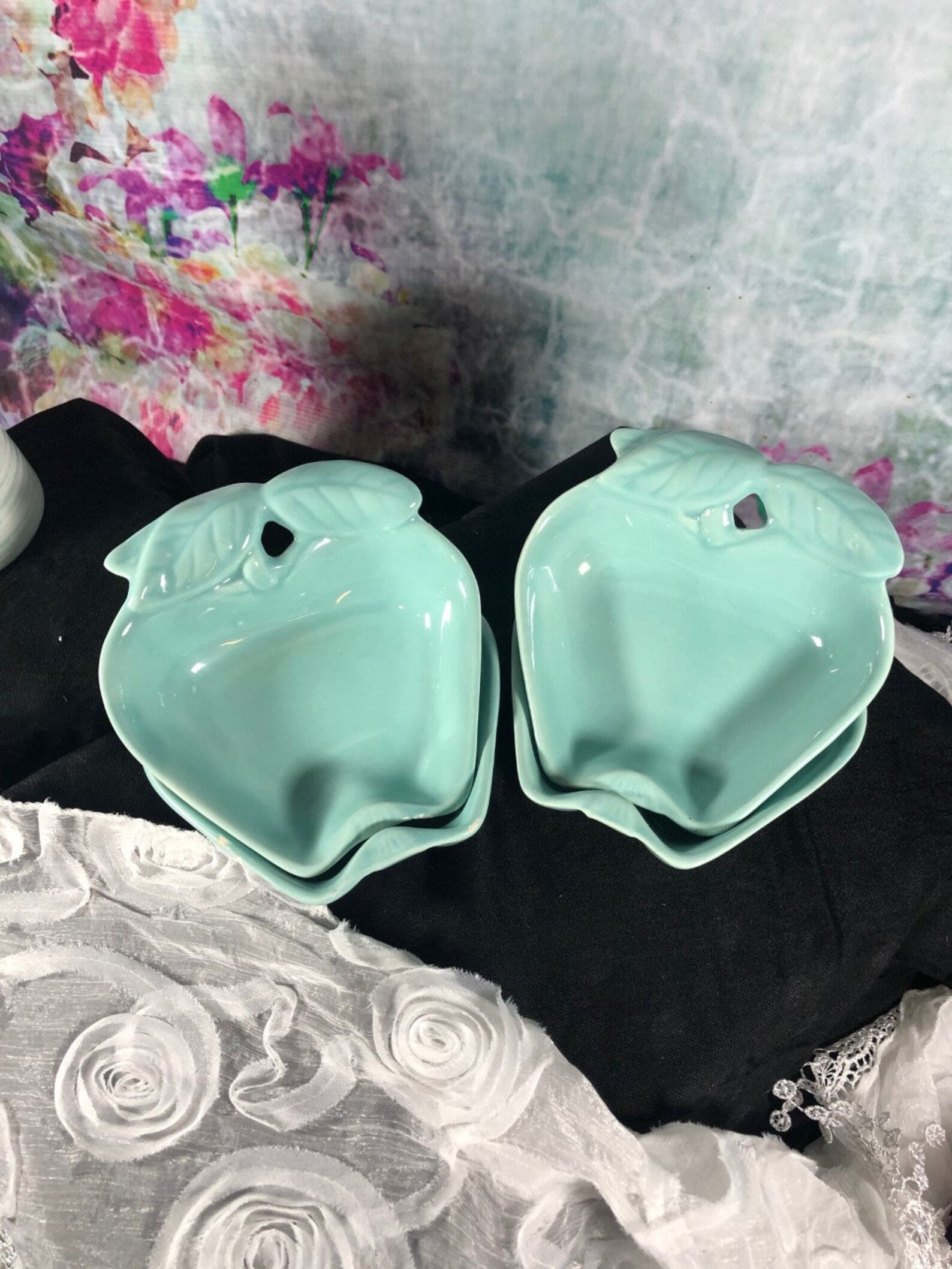 Belmar of California Teal Blue Pottery Apple Dishes Set of Four - Etsy