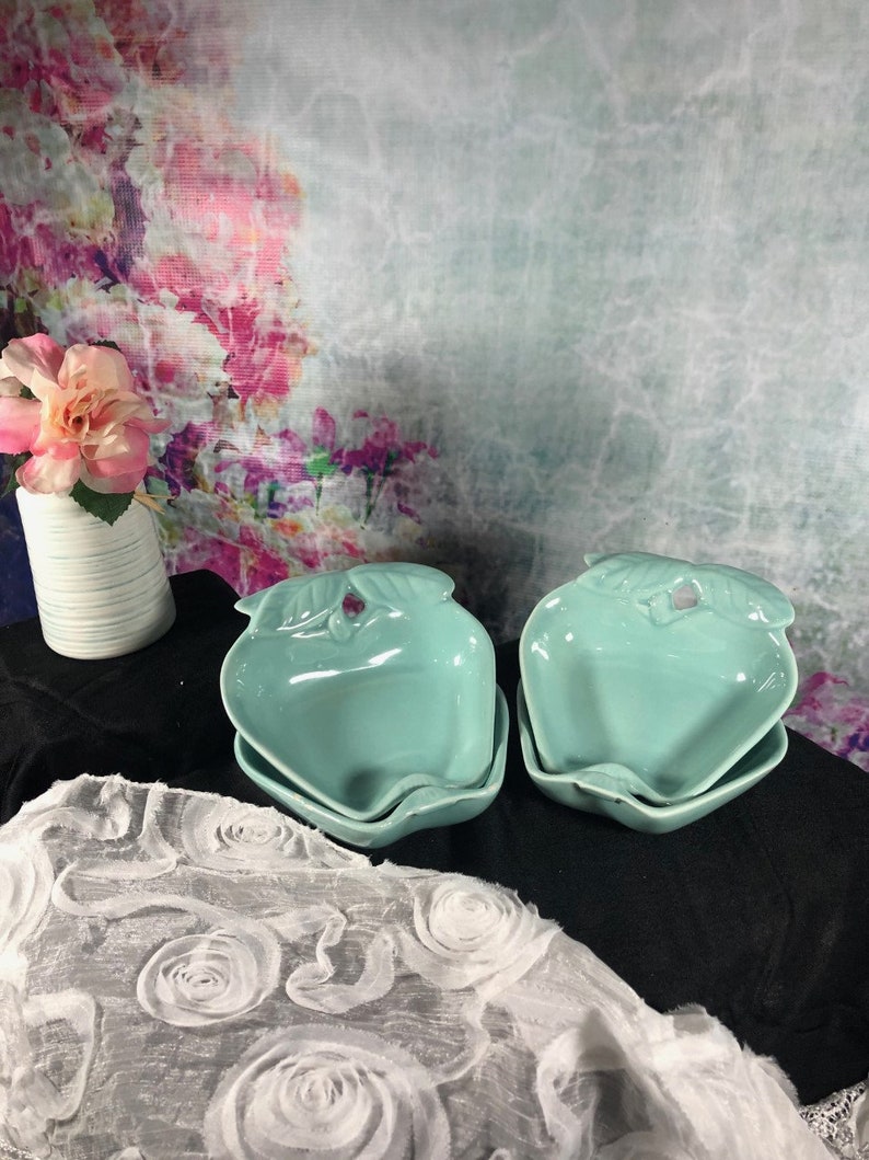 Belmar of California Teal Blue Pottery Apple Dishes Set of Four - Etsy