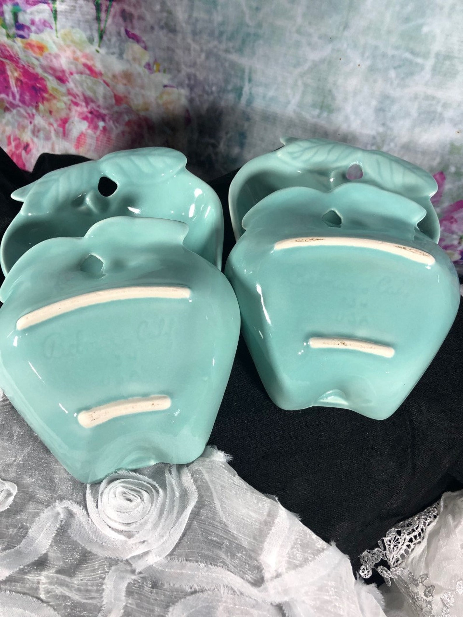 Belmar of California Teal Blue Pottery Apple Dishes Set of Four - Etsy