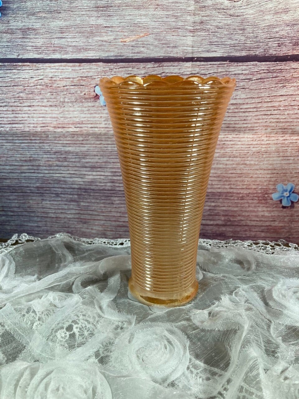 Orange Carnival Glass Ribbed Vase - Etsy