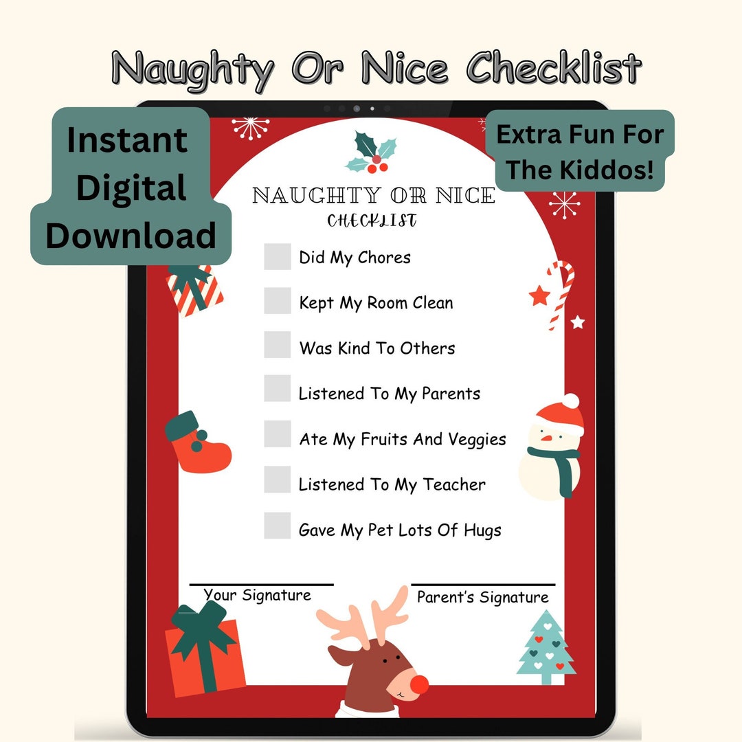 Naughty or Nice Christmas Checklist for Kids - Etsy