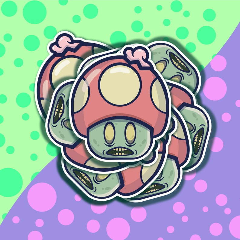 Mario Mushroom Sticker Zombie | Glossy Vinyl | Laptop Decal | Planner ...