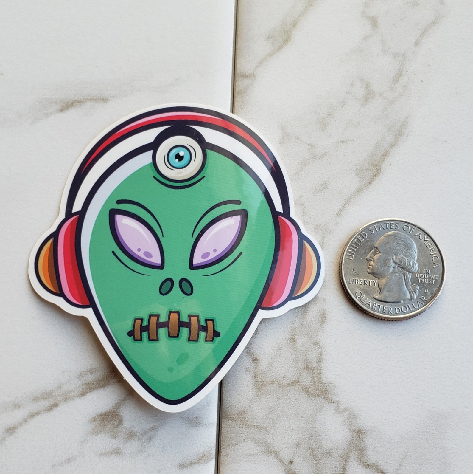 Trippy Alien Vinyl Sticker W/ Headphones | Trippy Designs | Trippy ...